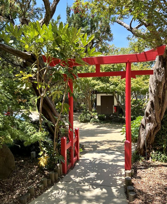 A tranquil Japanese garden gate offers a moment of zen amid childhood chaos. Even fairytales need cultural diversity! 
