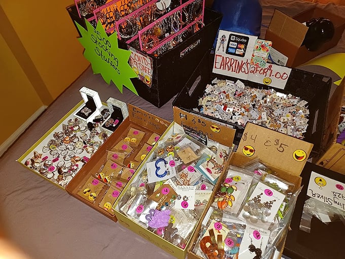 Tiny treasures await the patient hunter. Each box contains potential statement pieces that won't require a statement from your accountant.