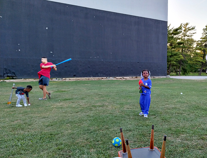 Pre-show playground antics by the big screen &ndash; where kids burn energy before settling in for Hollywood magic.