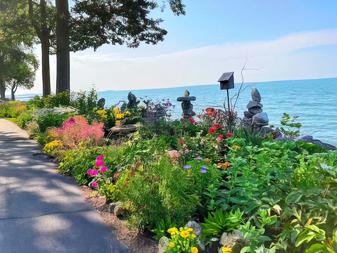 Nature's own lakeside garden&mdash;where colorful blooms and carefully balanced stone sculptures create a meditation space that no spa could ever replicate.