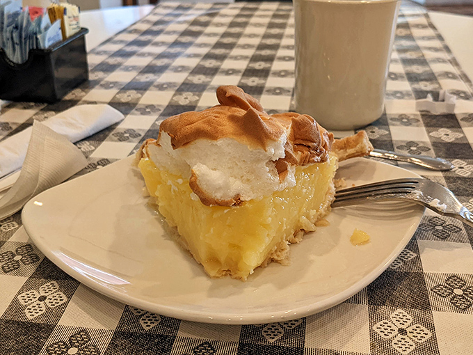 The star of the show: lemon meringue pie with a golden cloud of meringue that defies gravity and a filling that hits that perfect sweet-tart balance.