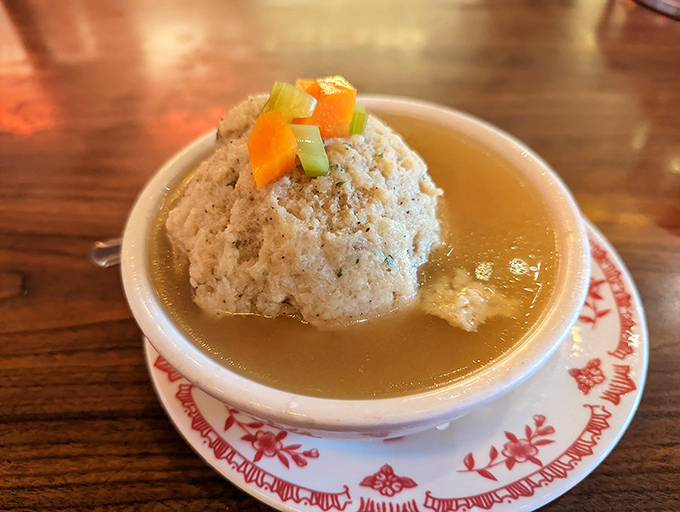 The matzo ball soup &ndash; where a fluffy dumpling island floats in a sea of golden broth. Grandmothers everywhere would give this their reluctant approval.
