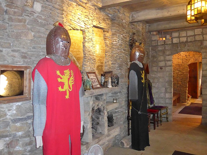 Authentic armor displays that make you wonder if Sir Lancelot left his gear behind.