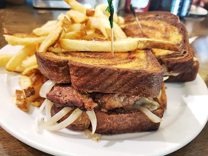 This melt isn't just grilled&mdash;it's been transformed into a tower of toasty perfection with fries that look hand-cut by angels.