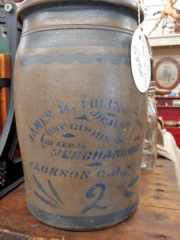 Not just any old crock&mdash;this blue-decorated merchant jar tells stories of general stores and ice-cold root beer. History you can actually touch (and maybe take home).