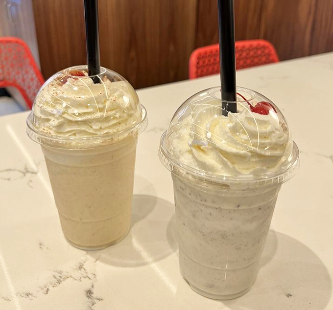 Two milkshakes, infinite possibilities. These cloud-topped beauties aren't just drinks&mdash;they're desserts with straws and a direct line to childhood joy.