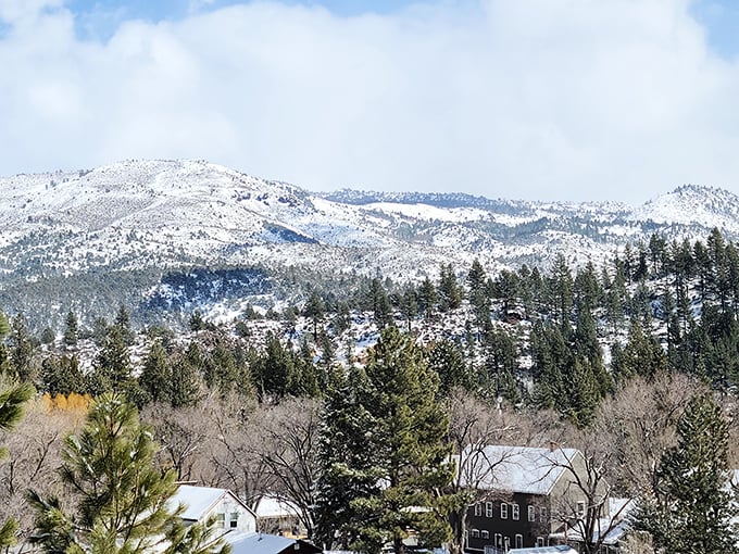 Winter's gentle touch transforms Markleeville into a snow globe village where retirement dollars stretch as far as the mountain views.