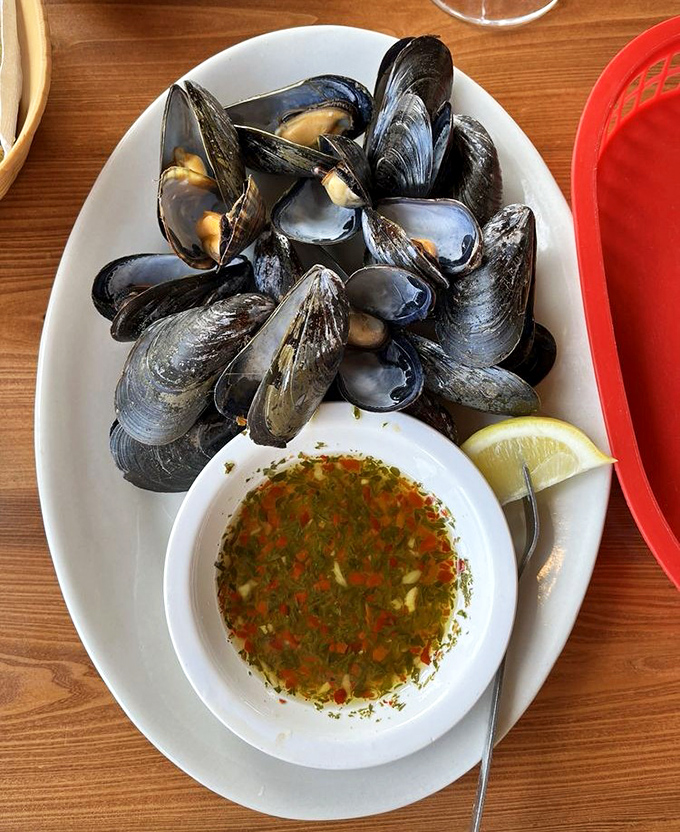 These mussels aren't just opened, they're having a full-blown conversation with that vibrant broth. A maritime meeting you don't want to miss.