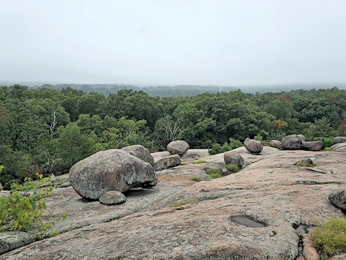 Morning mist softens the landscape as these ancient stone sentinels keep watch over the rolling Missouri countryside they've observed for eons.