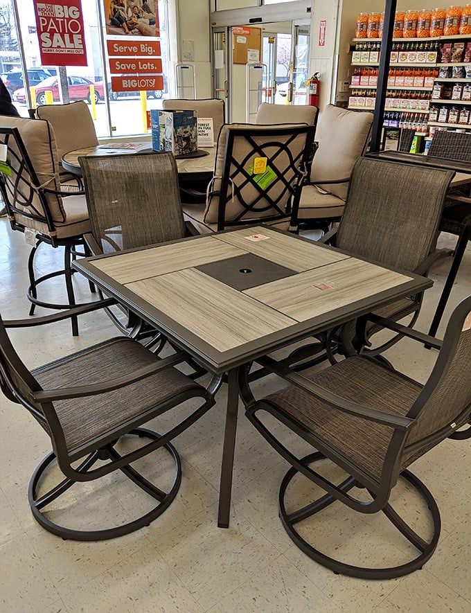 Outdoor dining elegance that whispers "summer entertaining" but shouts "incredible value!" This patio set would make even your snobbiest neighbor ask where you found it.