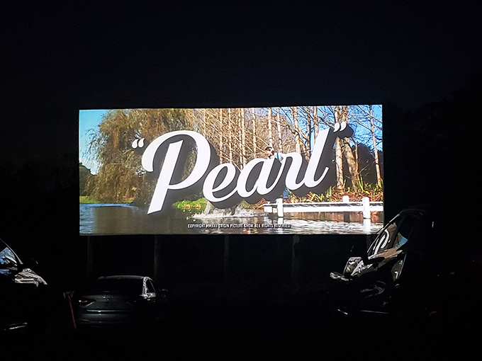 As night falls completely, the screen illuminates with cinematic magic, turning ordinary cars into private viewing lounges under the stars.