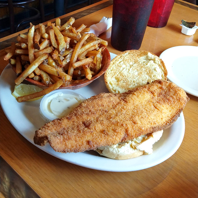 The legendary Lake Erie perch sandwich in all its golden-fried glory. This isn't just lunch&mdash;it's the reason people drive across state lines.