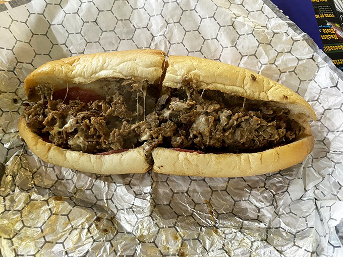 Behold the star of the show&mdash;thinly sliced ribeye, perfectly chopped, with cheese melted throughout. Poetry on a roll, Philadelphia-style.