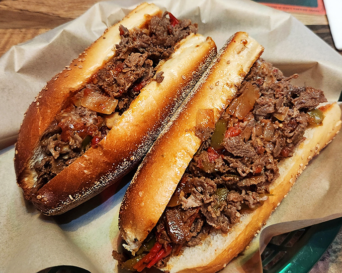 Meat masterpiece in its natural habitat. This cheesesteak doesn't just satisfy hunger&mdash;it creates lifelong memories with each perfectly seasoned bite.