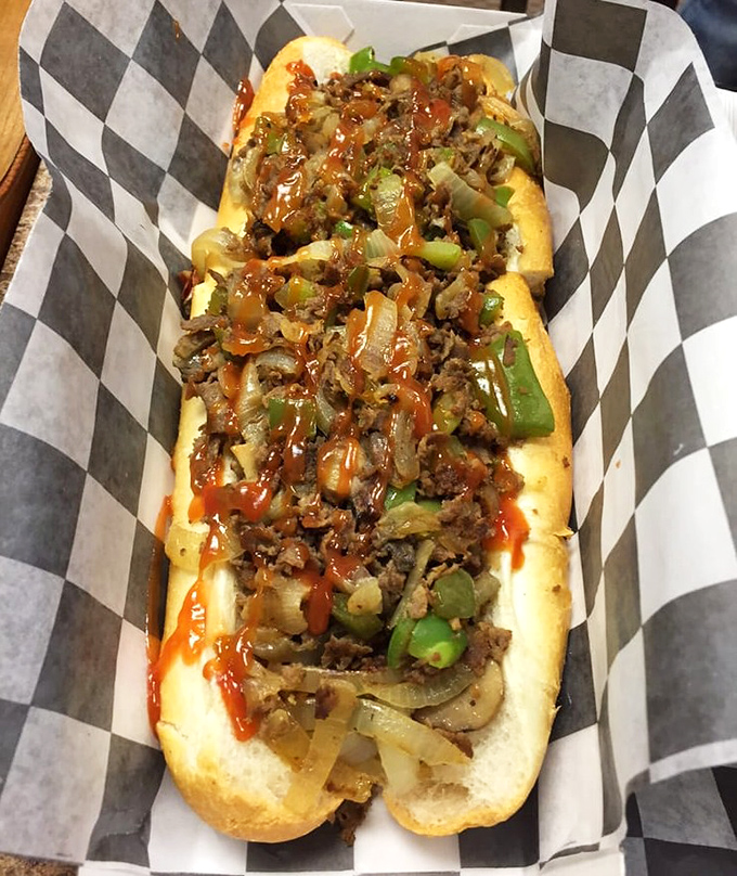 Behold the halal cheesesteak in its natural habitat&mdash;tender ribeye, melted cheese, and perfectly caramelized onions nestled in a just-right roll.