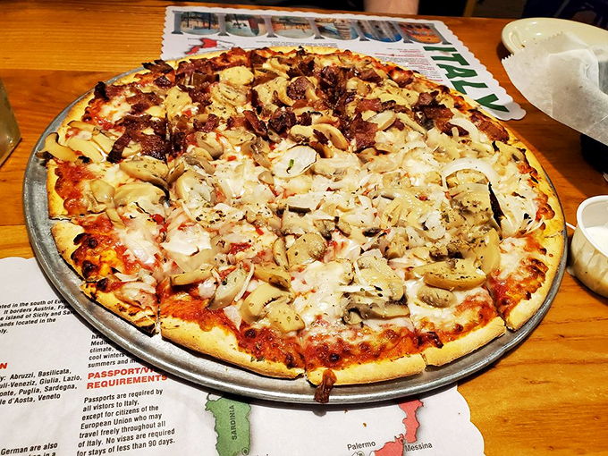 This isn't just pizza; it's a masterpiece of mushrooms and chicken atop that perfect crust&mdash;crispy outside, chewy inside. One bite and you'll understand why locals keep coming back.