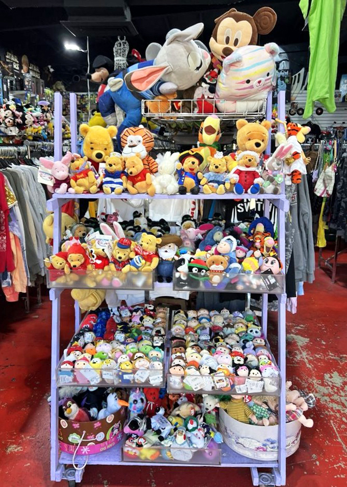 Stuffed animal heaven! This display could easily outfit a child's bedroom or fuel an adult collector's nostalgic obsession.