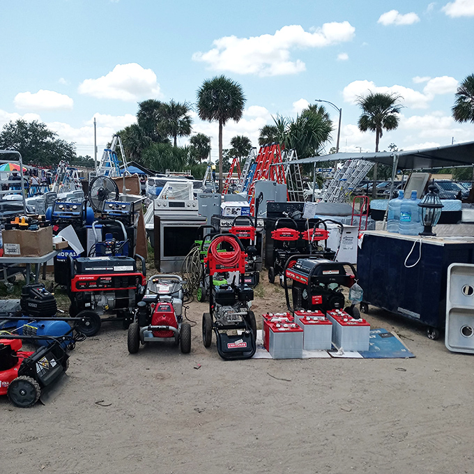 Power tools and generators galore &ndash; where DIY dreams and hurricane preparedness meet in a symphony of mechanical possibility.