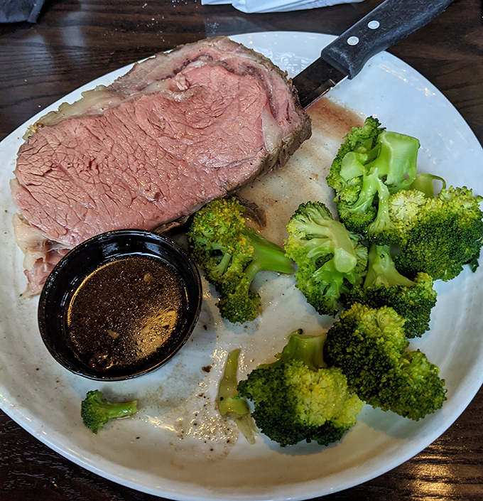 Prime rib perfection &ndash; a rosy medium-rare masterpiece that doesn't need fancy tricks, just quality beef and impeccable timing.