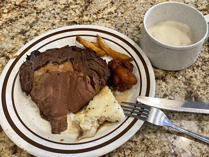 Prime rib that doesn't play hard to get&mdash;tender, juicy, and generous. The kind of meat that makes vegetarians momentarily question their life choices.
