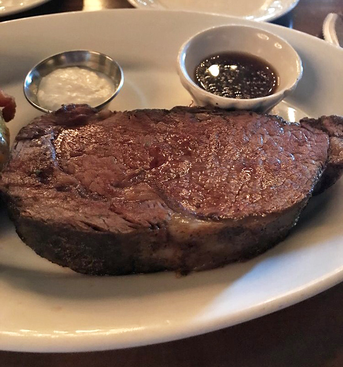 This prime rib isn't just cooked&mdash;it's been on a spiritual journey. The accompanying au jus and horseradish are merely there to witness its glory.