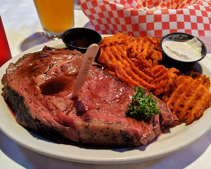 This prime rib isn't just cooked&mdash;it's been coaxed to perfection, with sweet potato fries that could start their own fan club.
