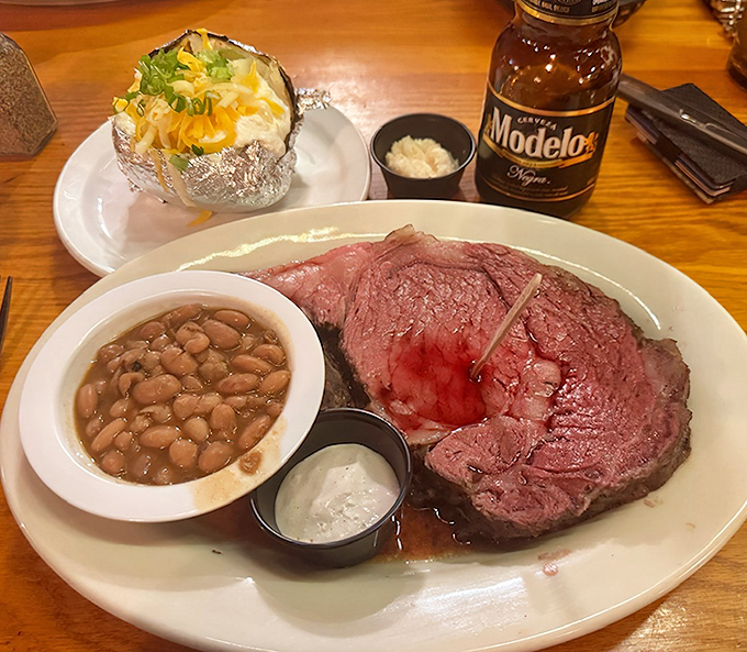 Prime rib so perfectly pink it should be framed in a museum. That horseradish cream on the side isn't optional &ndash; it's essential artwork for your palate.