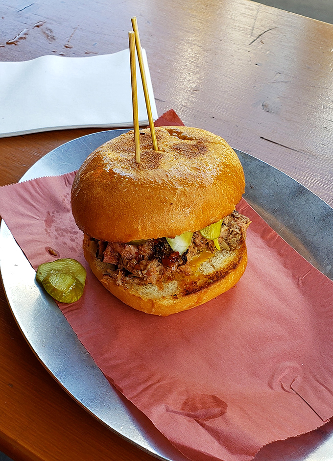 The star of the show: a pulled pork sandwich that makes you question whether you've ever truly experienced pulled pork before this moment.