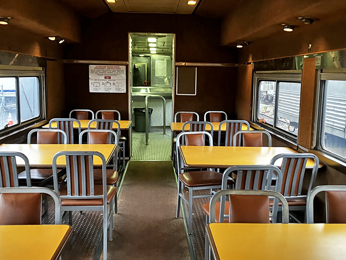 Dining car elegance from a bygone era &ndash; when meals came with white tablecloths instead of drive-thru windows.