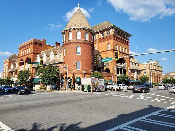 The Windsor Hotel dominates downtown like a Victorian castle that took a wrong turn from England. Its distinctive turret has been the town's unofficial crown since the 1890s.