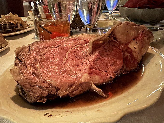 Behold the star of the show&mdash;HOBNOB's legendary roast beef, pink and perfect, sitting in a pool of savory au jus that deserves its own fan club.