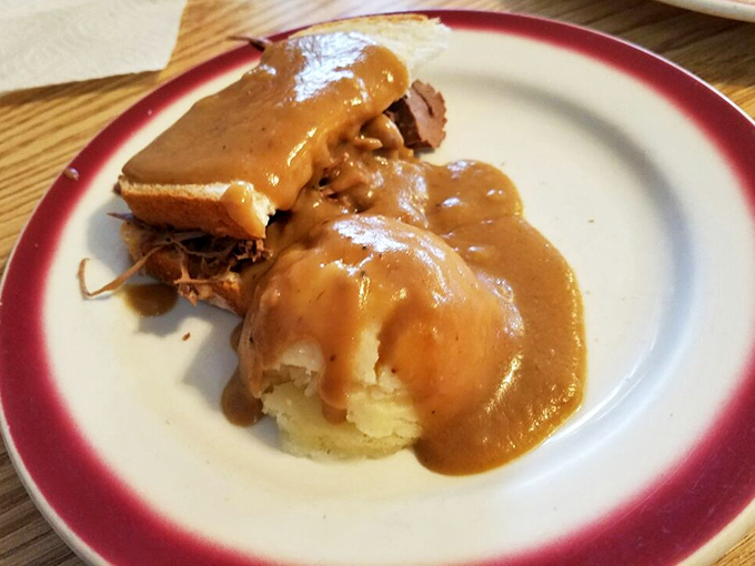 This hot roast beef sandwich isn't trying to impress food critics; it's too busy making your taste buds feel like they've won the lottery.