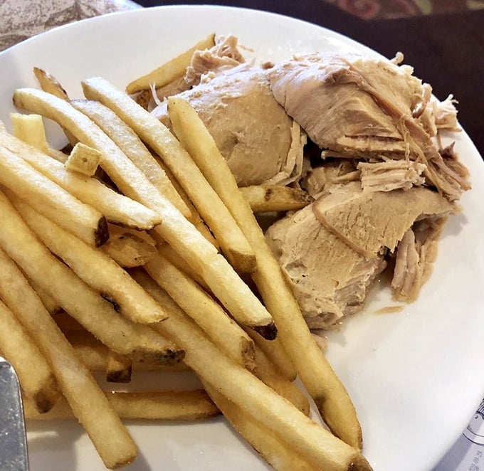 Tender turkey that practically falls apart at the mere suggestion of your fork, paired with golden fries that crackle with each bite.