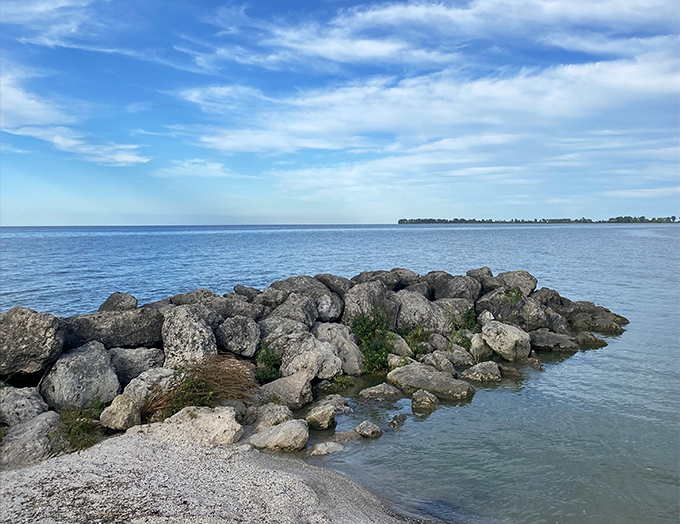 Nature's breakwater: these limestone formations create perfect fishing spots while protecting the shoreline. Fish here are practically volunteering to join you for dinner.