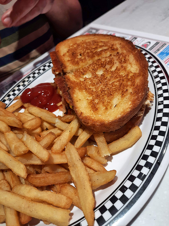 Behold the Russian Panini: where Eastern European comfort meets American diner ingenuity in delicious harmony.