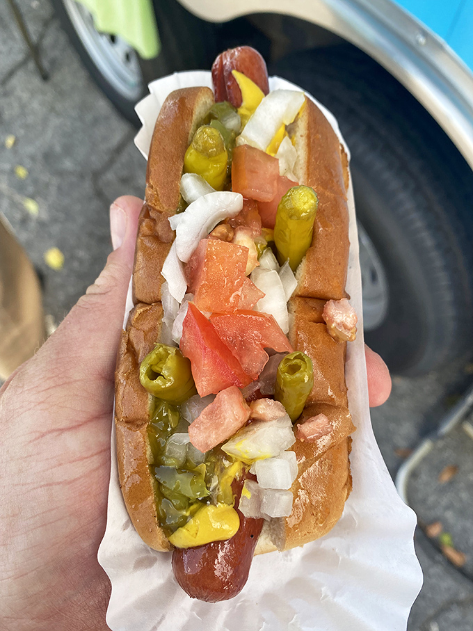 Behold the Sabrett masterpiece: where pickles, jalape&ntilde;os, and peanut butter create beautiful, delicious chaos together.