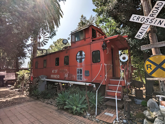 All aboard the whimsy express! This vintage Santa Fe caboose isn't lost&mdash;it found its forever home among the castle's eclectic collection.