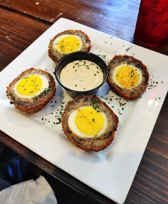 Scotch eggs that make you question why you've wasted years of your life eating regular eggs. That golden-brown crust is practically winking at you.