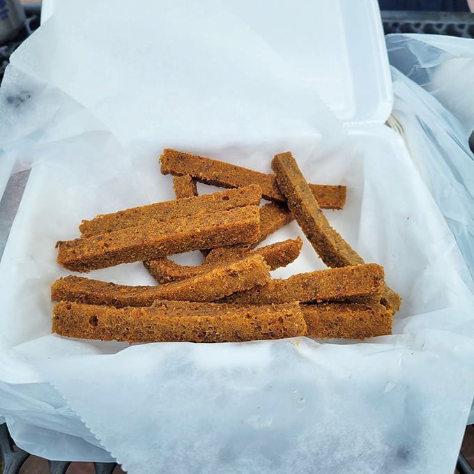 Scrapple fries&mdash;Pennsylvania Dutch meets street food innovation. These golden-brown treasures are what breakfast dreams are made of.