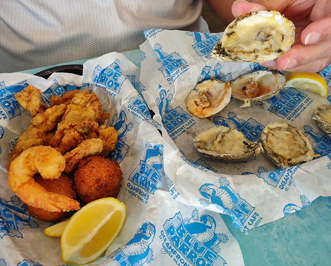 Golden-fried treasures from the sea alongside plump oysters. This basket isn't just food&mdash;it's Florida's greatest hits album on wax paper.