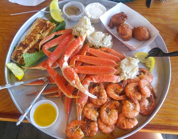 The seafood platter that makes you question why you ever eat anything else. Crab legs, shrimp, and hush puppies&mdash;the holy trinity of coastal cuisine. 