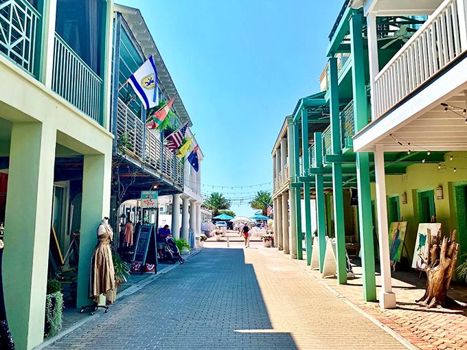 Strolling through Seaside's shopping district feels like wandering through a Wes Anderson film set&mdash;perfectly composed, colorful, and slightly whimsical. 