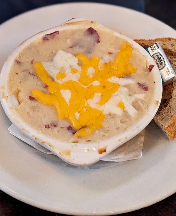 Comfort in a crock&mdash;this creamy potato soup topped with melted cheddar is like a warm hug from your Irish grandmother, if you had one.