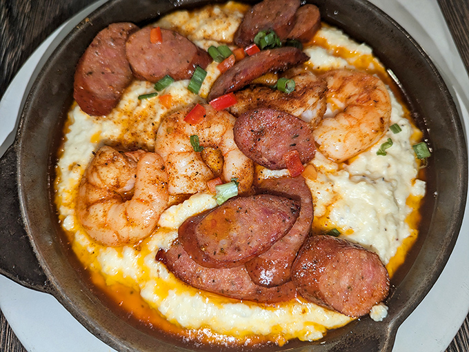Behold the dish that launched a thousand road trips: creamy grits crowned with perfectly seasoned shrimp.