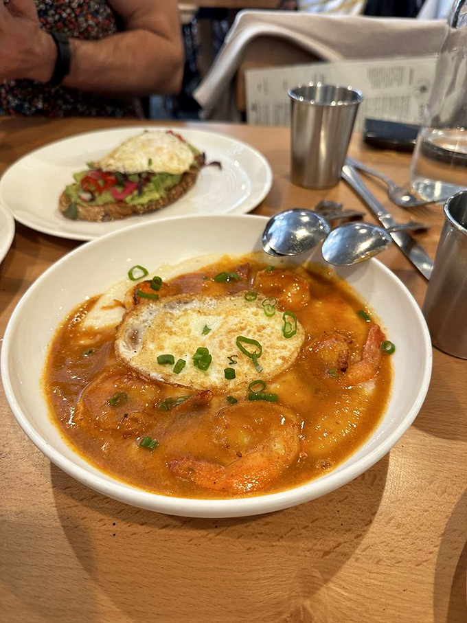 The legendary shrimp and grits&mdash;a bowl of Southern comfort with California flair. That sunny-side egg is the crown jewel.