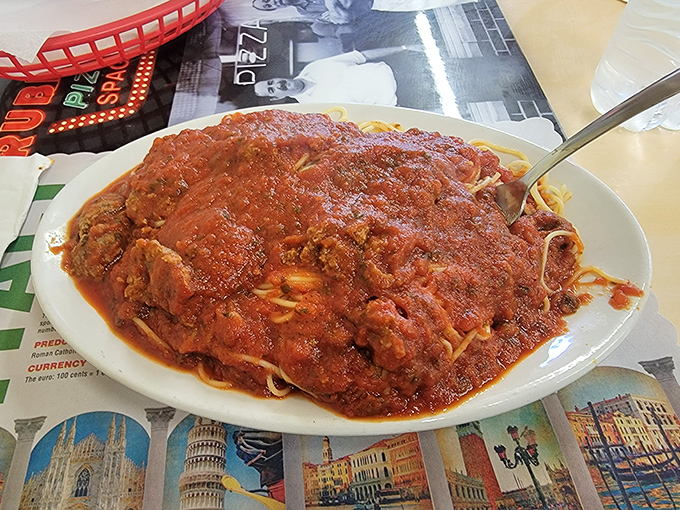 This isn't just spaghetti with meat sauce&mdash;it's a lava flow of homestyle gravy cascading over pasta, demanding respect and possibly a bib.