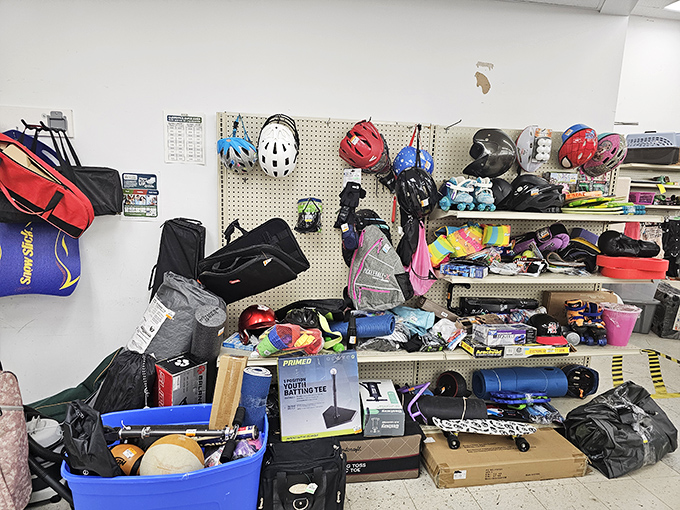 Sporting goods paradise where yesterday's hobbies become tomorrow's adventures. That helmet might have stories to tell!