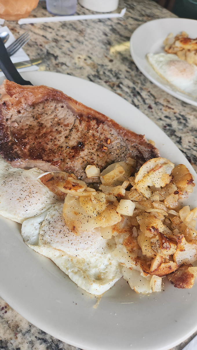 Steak and eggs: the breakfast of champions who plan to skip lunch. That perfectly seasoned home fries side act isn't playing a supporting role&mdash;it's stealing the show.