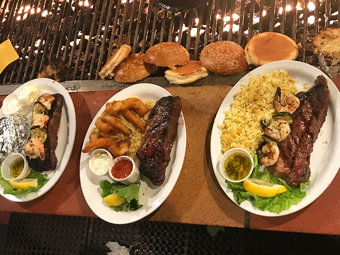 Meat lover's paradise! These perfectly seared steaks and succulent shrimp prove that sometimes the best things in life come three to a plate.