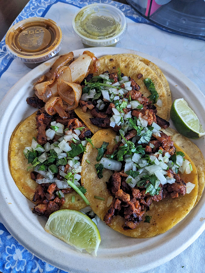 These street tacos aren't playing around &ndash; perfectly seasoned meat, fresh cilantro, and onions with lime wedges standing by. Taco Tuesday just got serious competition.